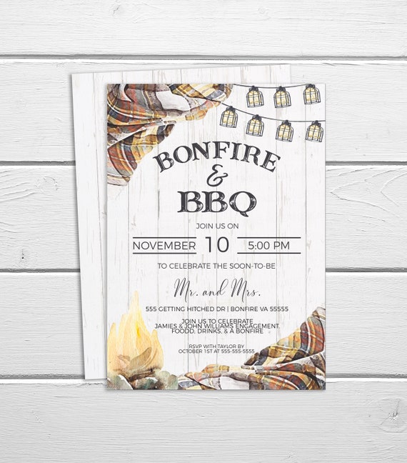 Bonfire BBQ Invitation, Fall Autumn Backyard Party Invite, Barbecue ...
