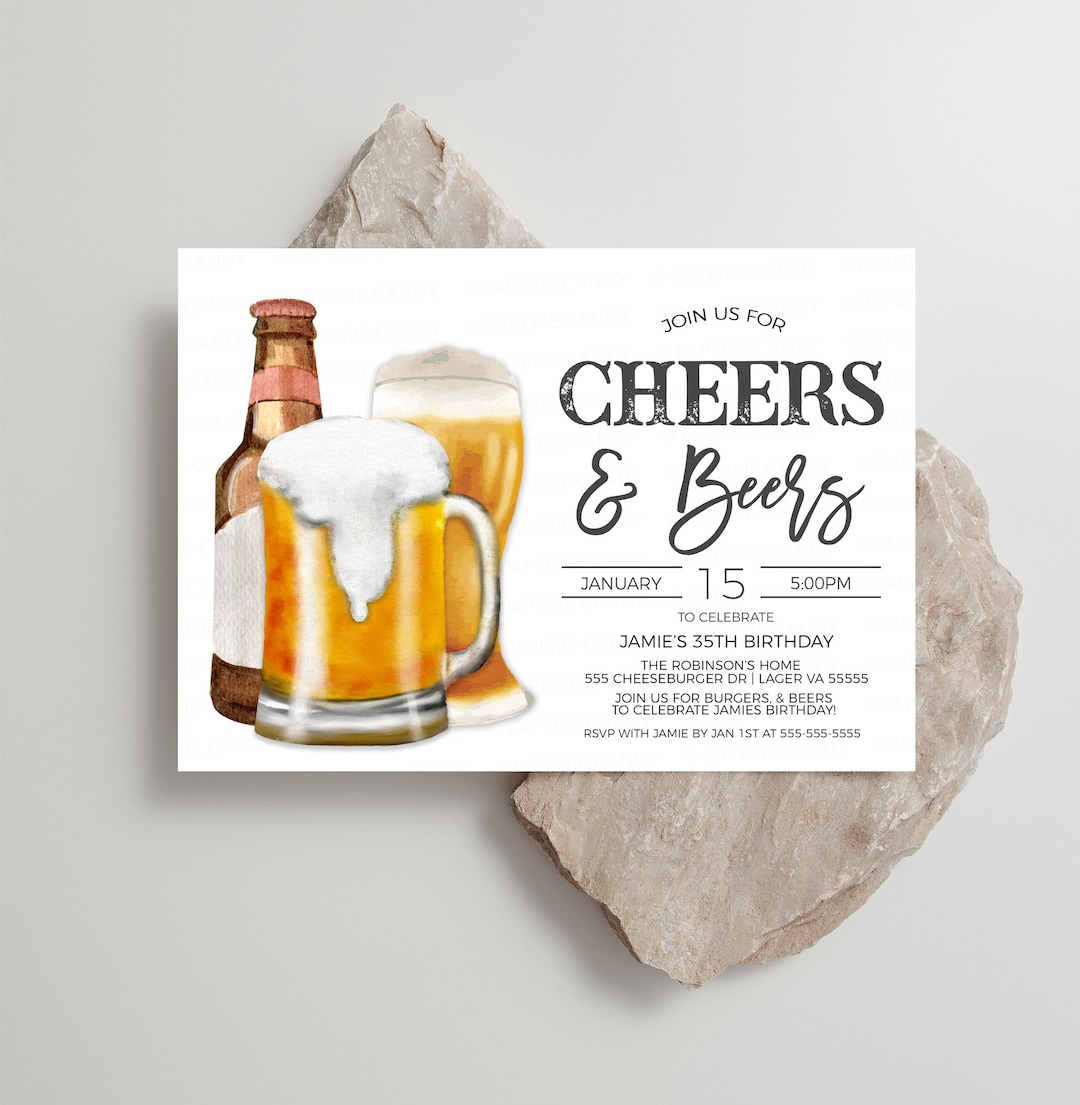 Cheers and Beers Invitation, Beer Party Invite, Surprise Birthday Party ...