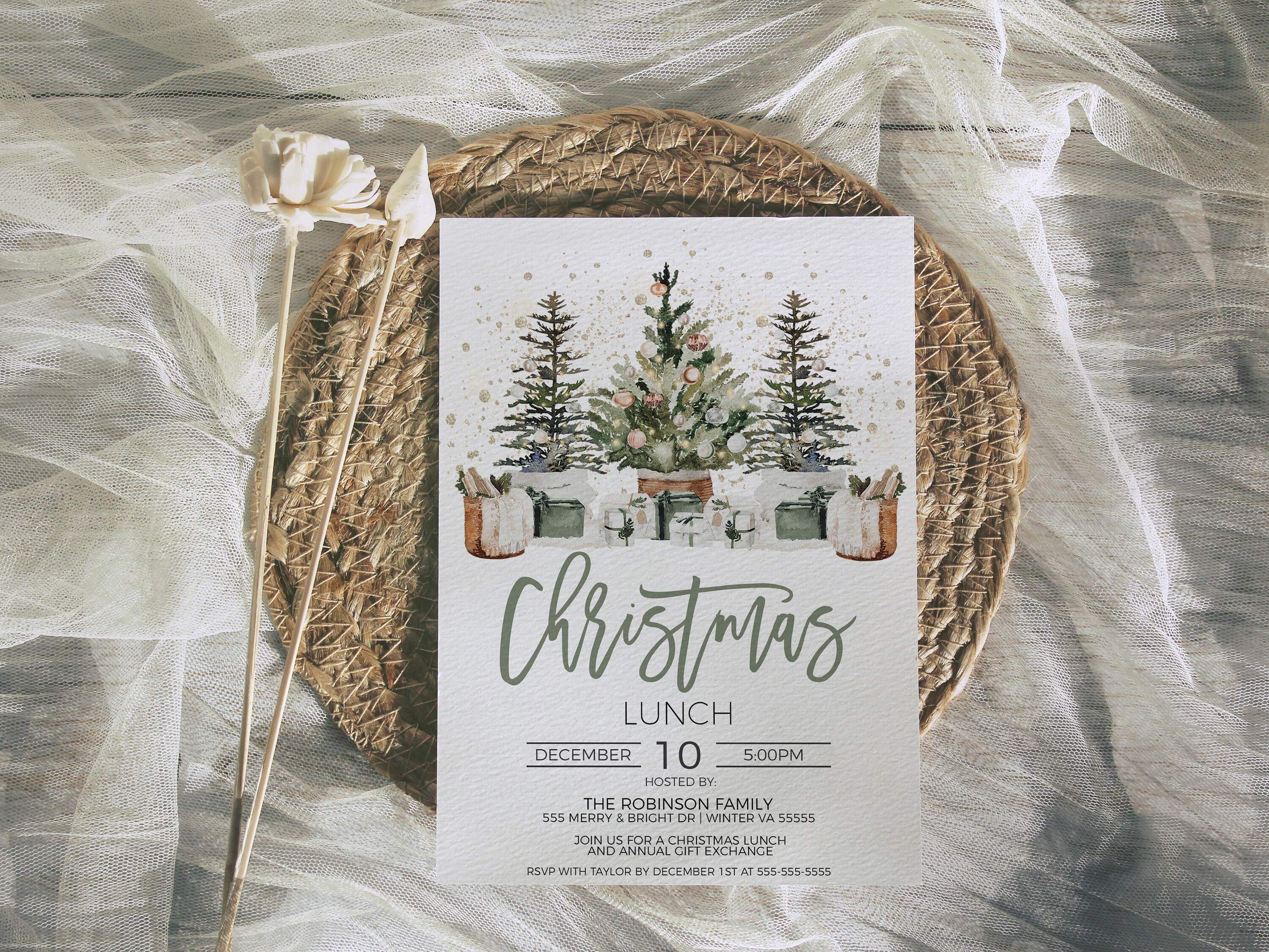 Editable Christmas Lunch Party Invitation, Brunch Luncheon Dinner ...