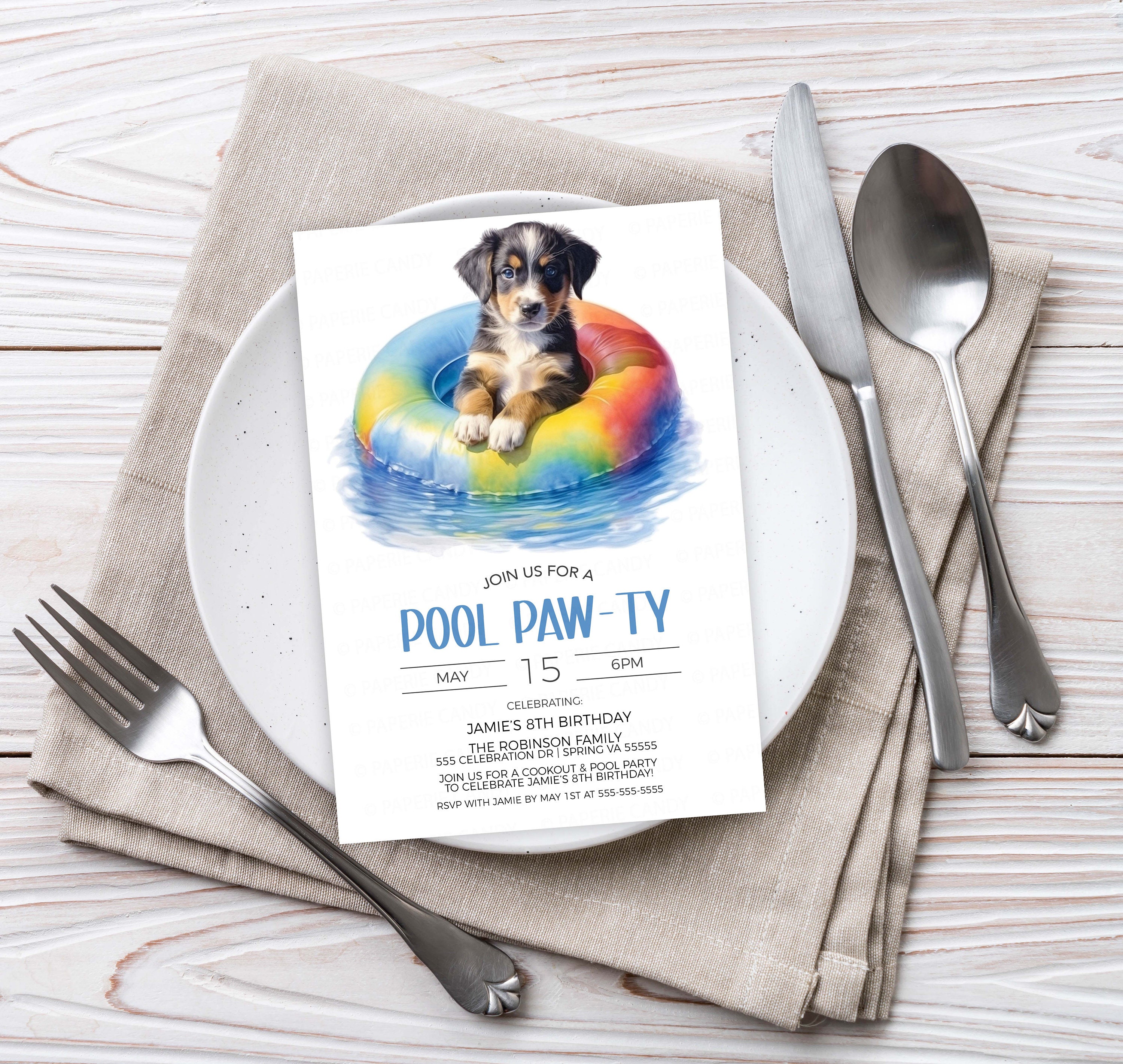 Dog Pool Party Invitation, Puppy Pawty Invite, Puppies Dogs Birthday ...