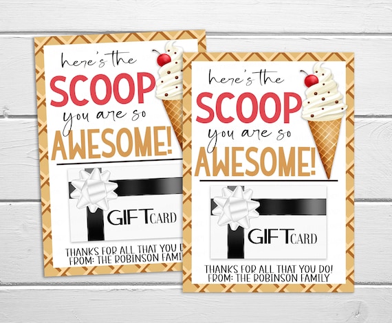 Ice Cream Gift Card Holder, Here's The Scoop You're Awesome, Gift For ...