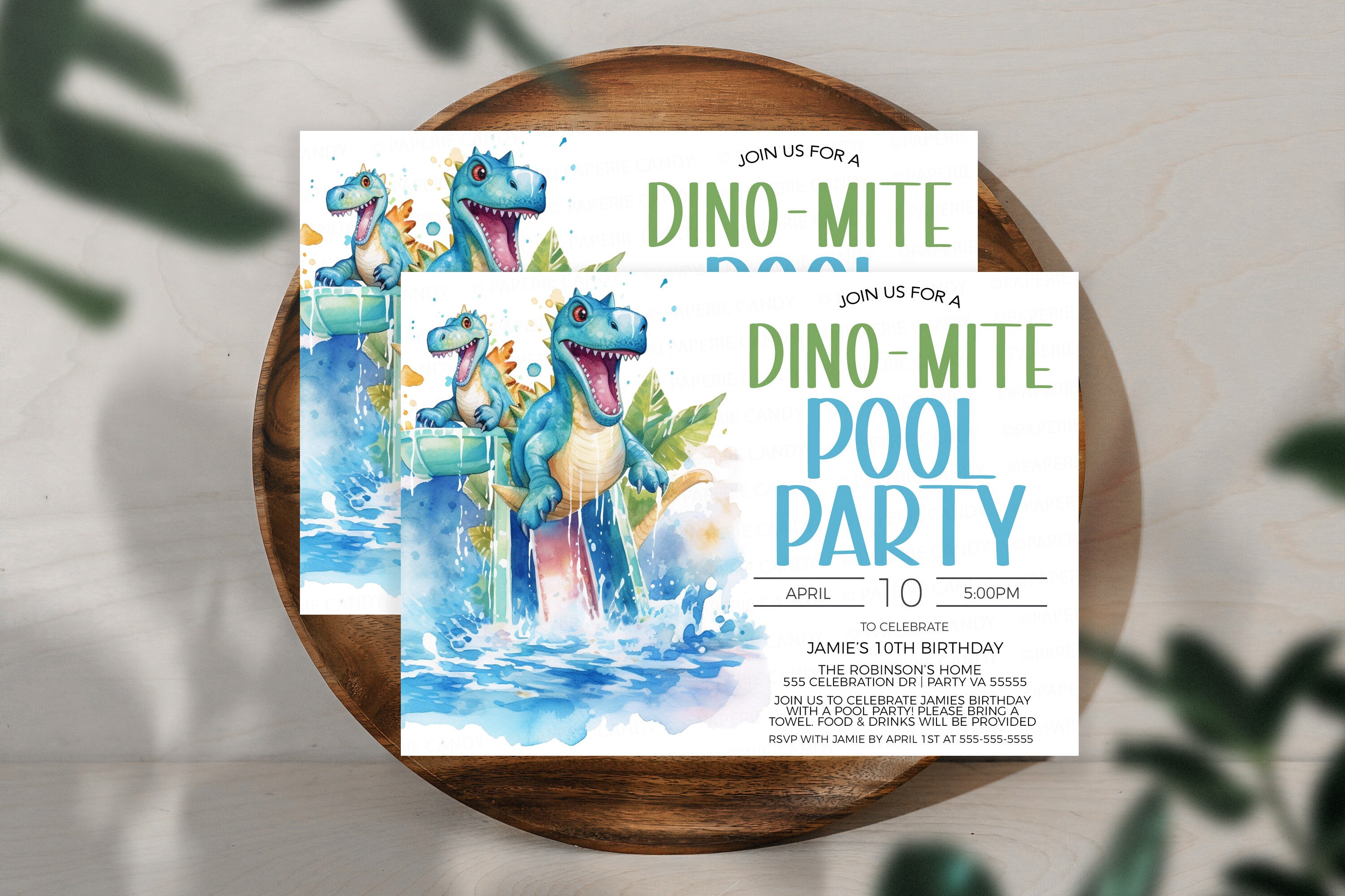 Dinosaur Pool Party Invitation, Dino Water Park Invite, Dino-mite Water ...