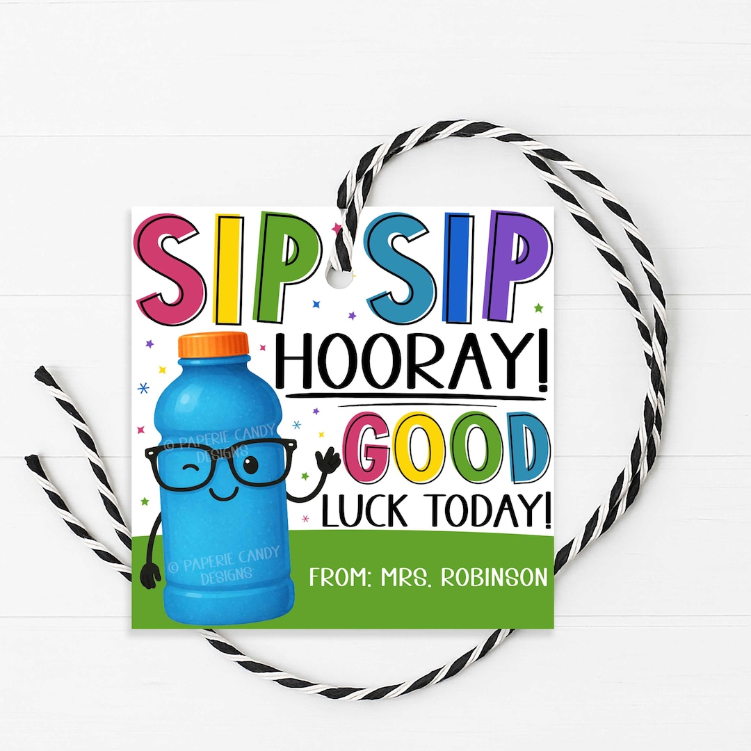Sports Drink Gift Tag, Sip Sip Hooray, Good Luck Encouragement, Sports ...