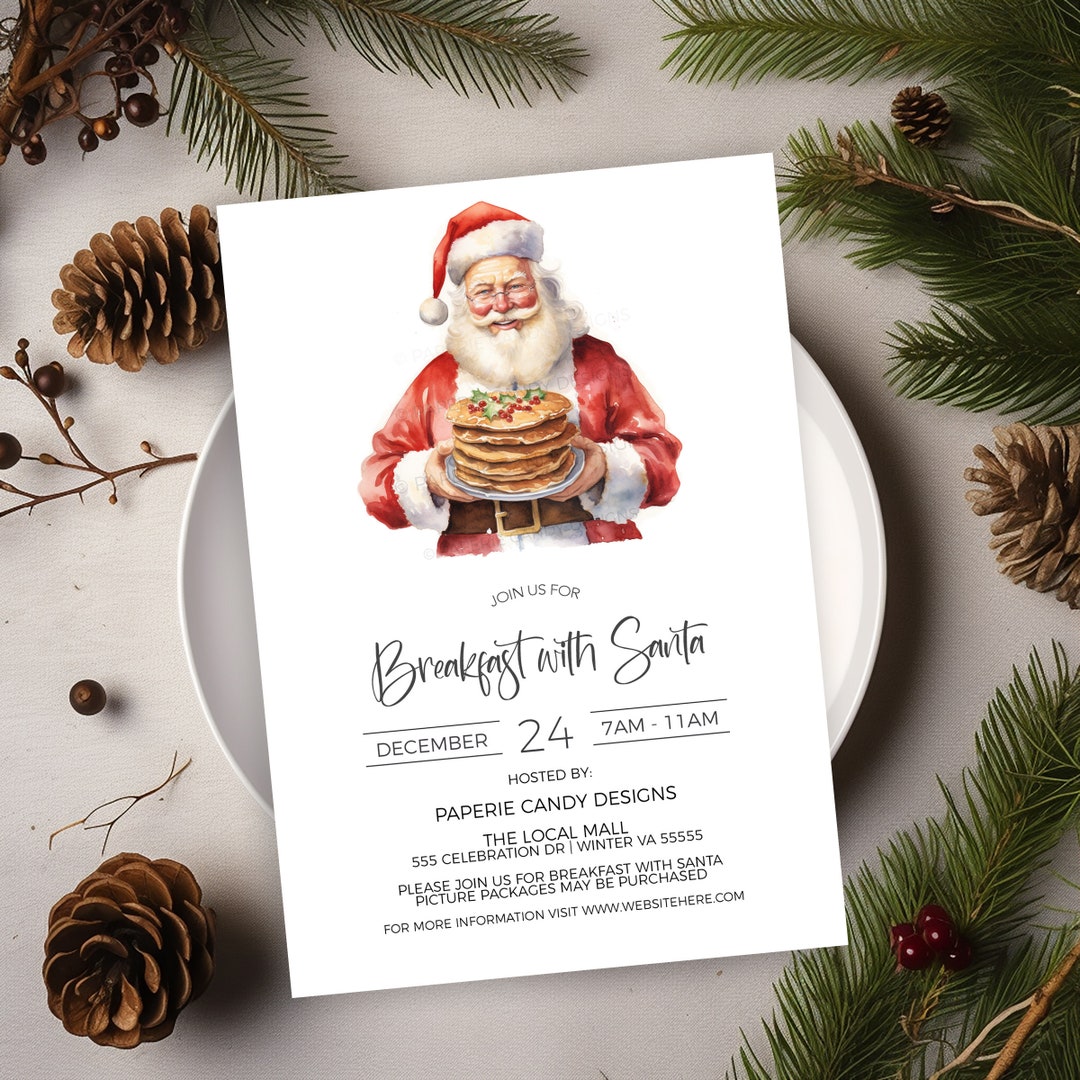 Breakfast With Santa Invitation, Pictures With Santa Invite, Meet Santa ...