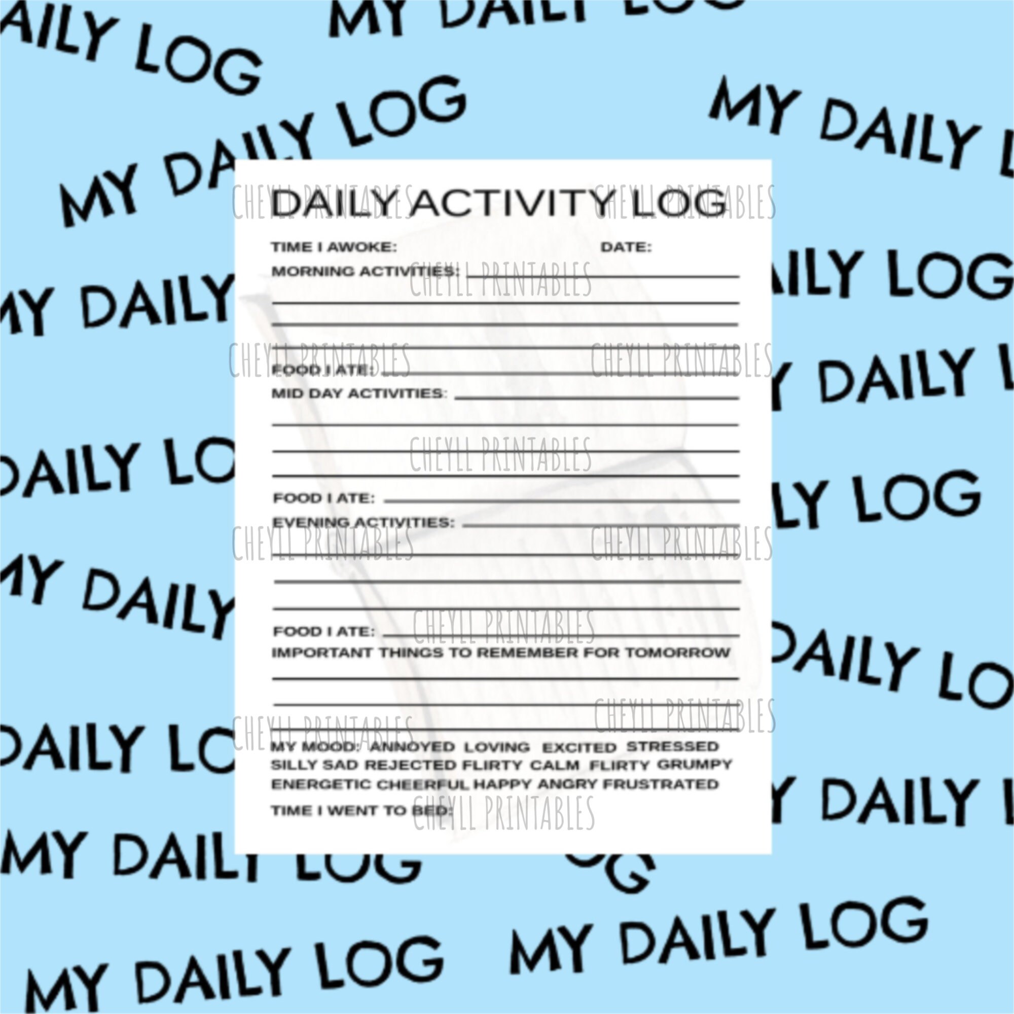 Activity Log Printable Digital Daily Activity Log | Etsy