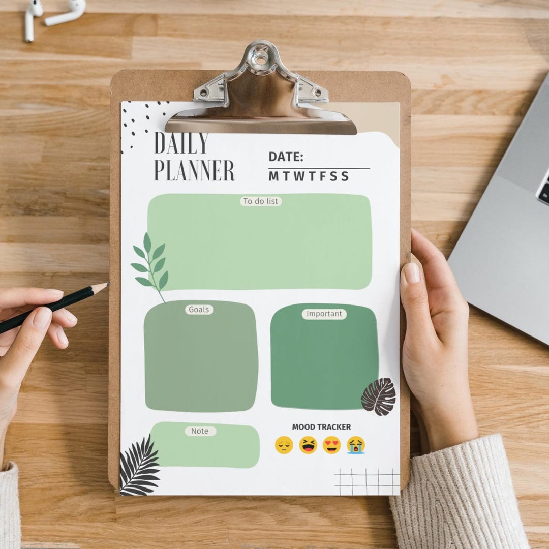 Elegant Daily Planner & Mood Tracker With Emoji 2025 Undated Digital ...