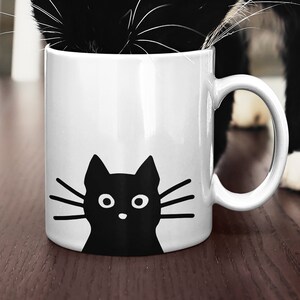 Peeking Black Cat Coffee Mug Curious Cat is Watching You Funny Cat 11oz ...