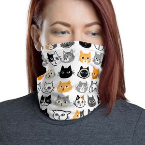 Cool Cats Neck Gaiter Funny Cat Faces Multipurpose Face Covering Kitty ...