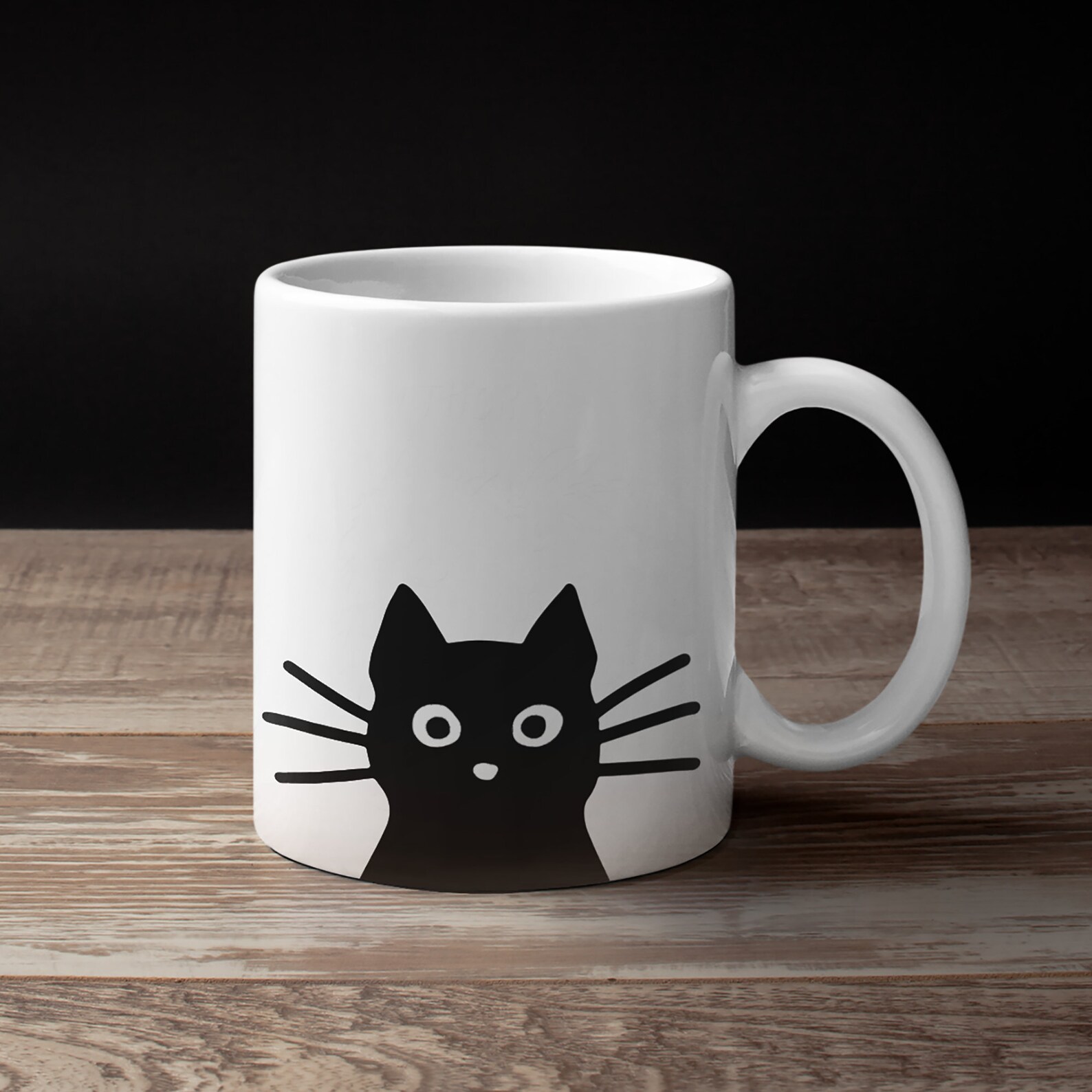 Peeking Black Cat Coffee Mug Curious Cat is Watching You - Etsy