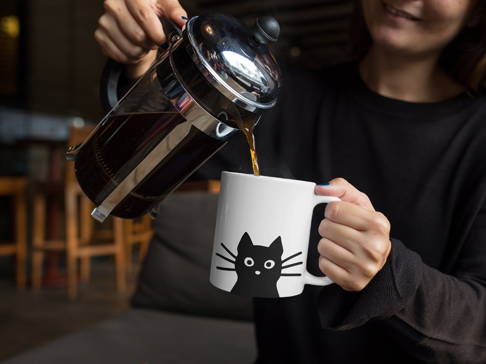 Peeking Black Cat Coffee Mug Curious Cat is Watching You - Etsy