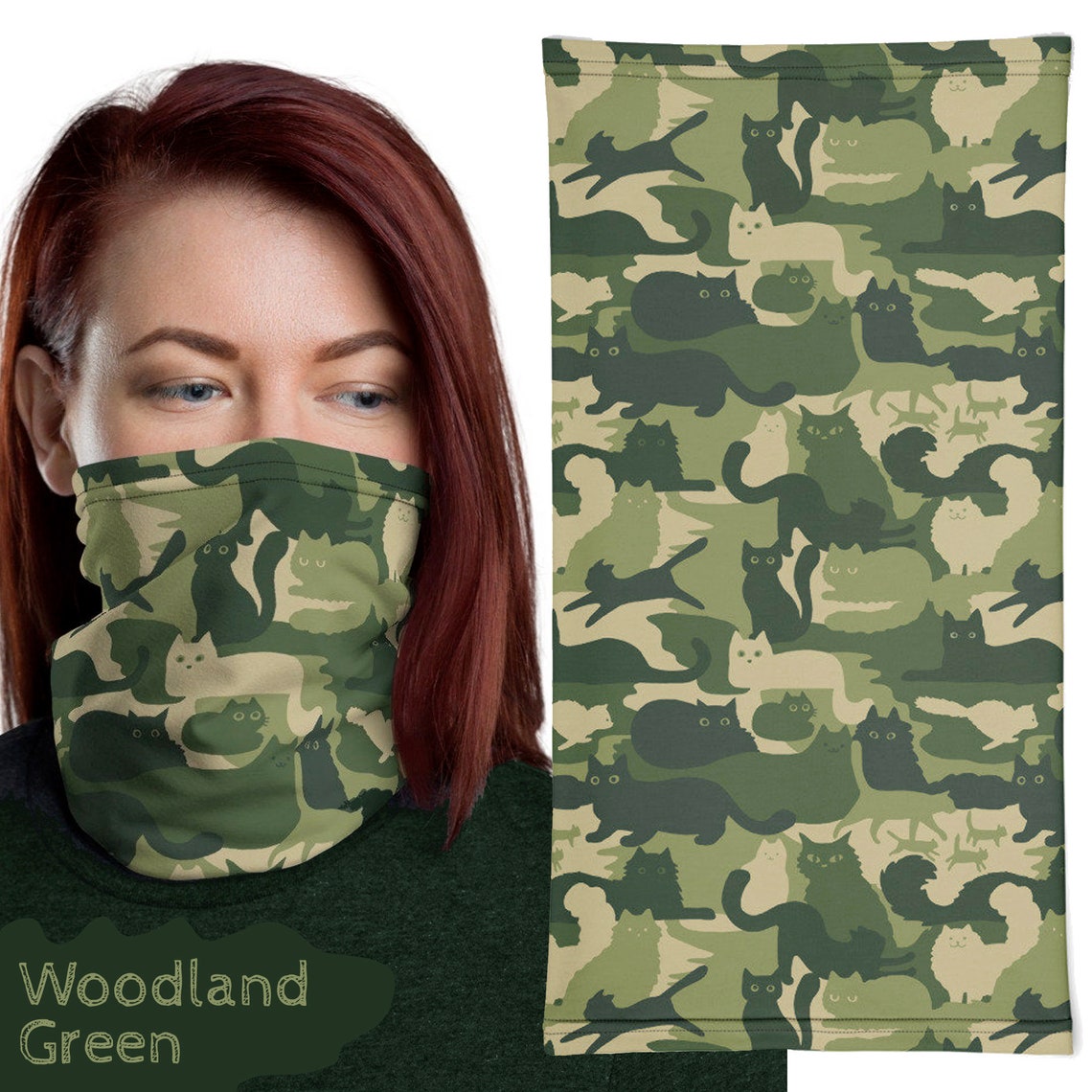 Camouflage Cats Neck Gaiter Face Mask Army Green or Grey Cats | Etsy