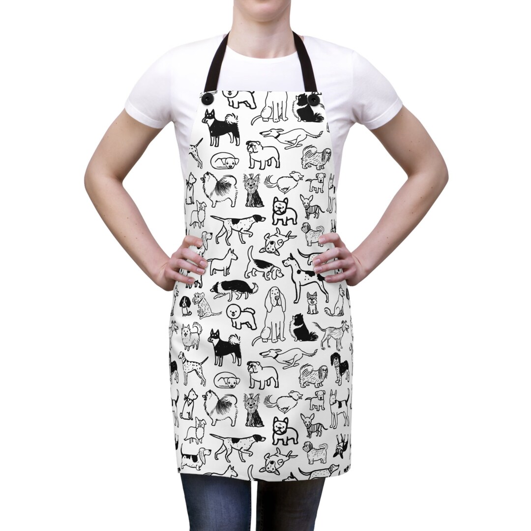 Dog Lover Apron Black and White Dog Drawings Bakery Apron Groomer Apron ...