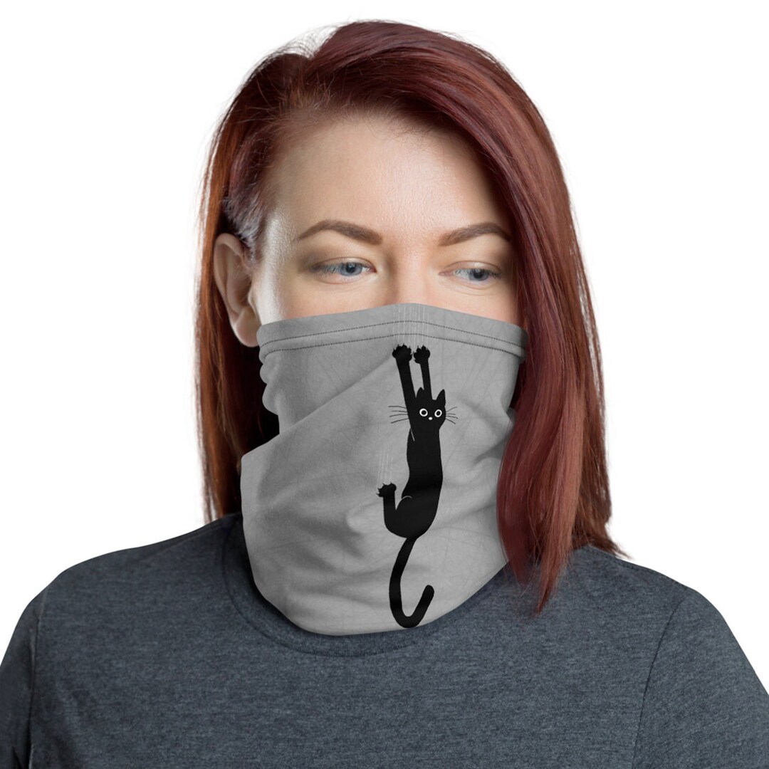 Funny Cat Neck Gaiter Black Cat Hanging on Cute Face Mask Facial ...