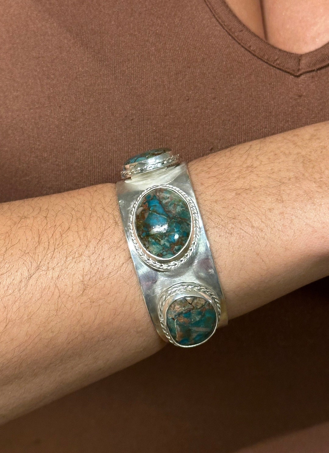 3-stone Bisbee Turquoise & Sterling Silver Cuff / Bracelet by Bruce ...