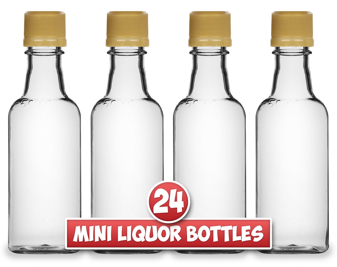 24 Mini Liquor Bottles, 50ml, Small Empty Plastic Mini Alcohol Bottles ...