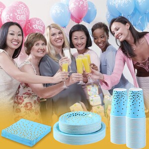 Blue and Gold Party Supplies 200pcs Disposable Paper Set Includes ...