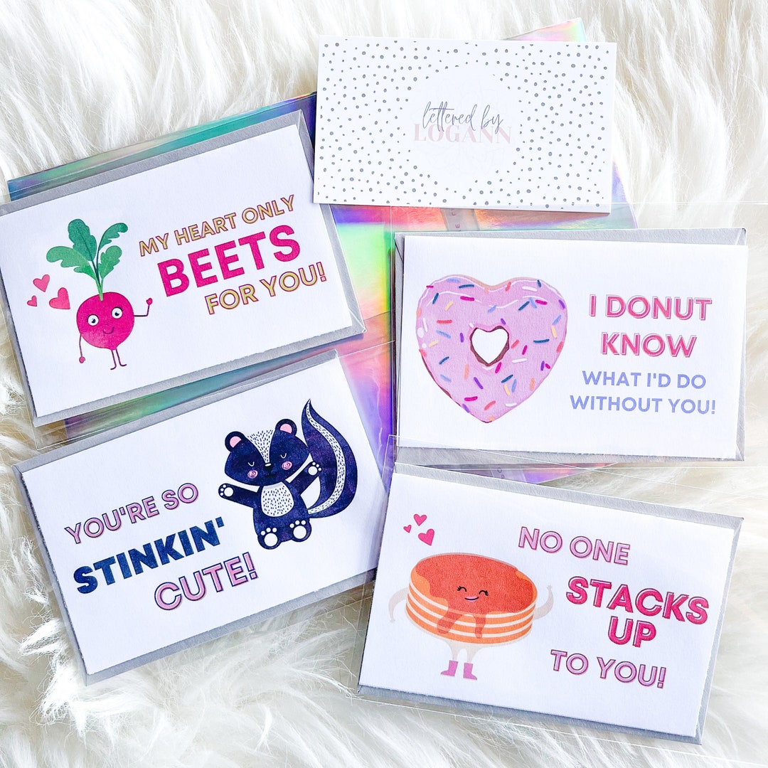 Cute Puns Valentine's Day Mini Card Set Set of 4 Mini Cards Valentine's ...