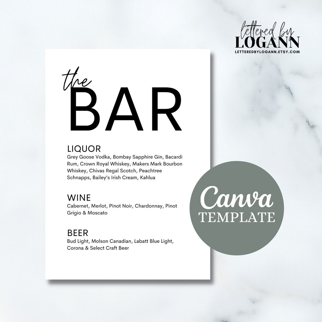 Modern and Minimalist Bar Sign Template Canva Bar Sign - Etsy