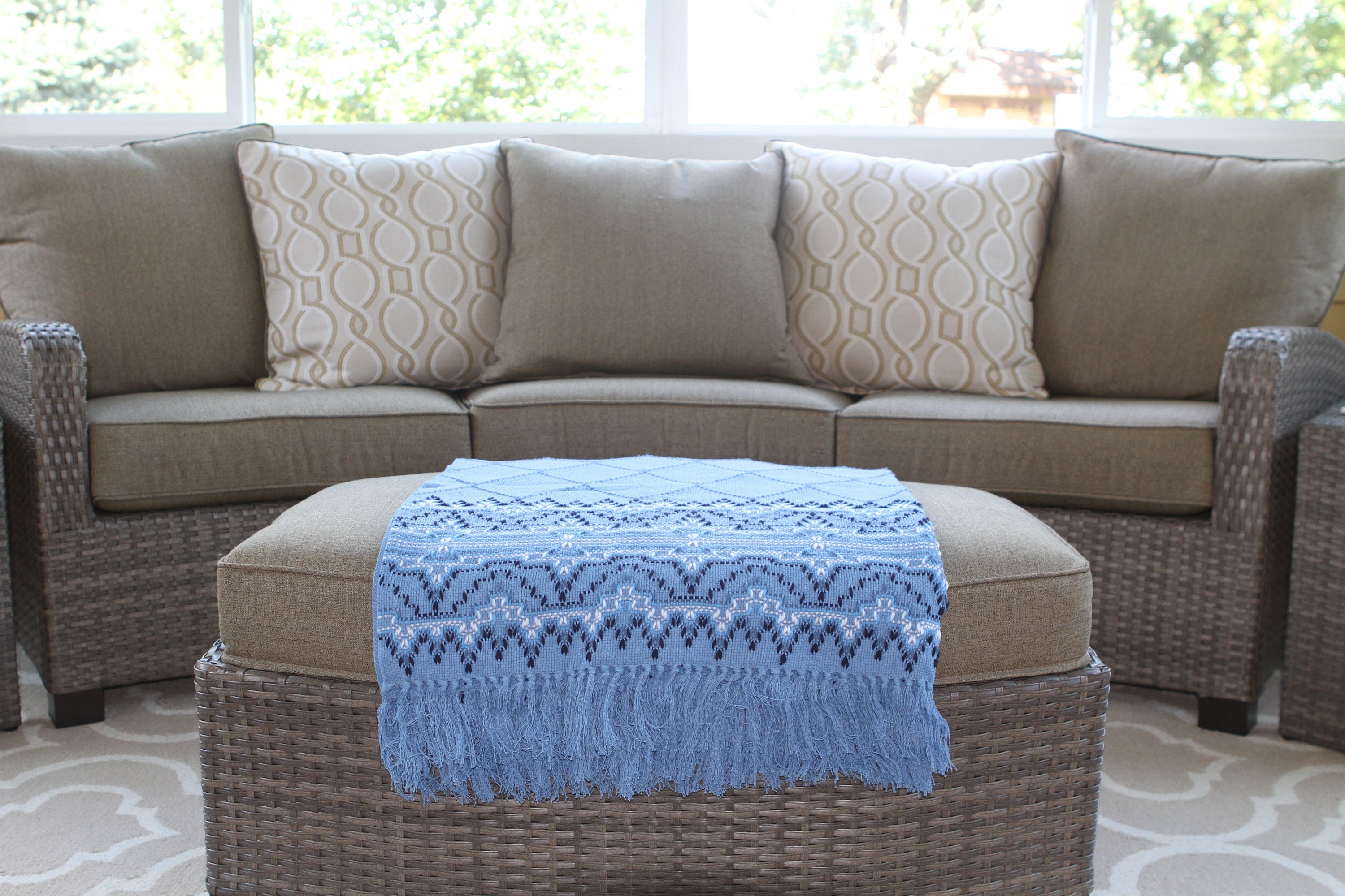 Handmade Afghan - Blue Base With Dark Blue, Medium Blue, and White ...