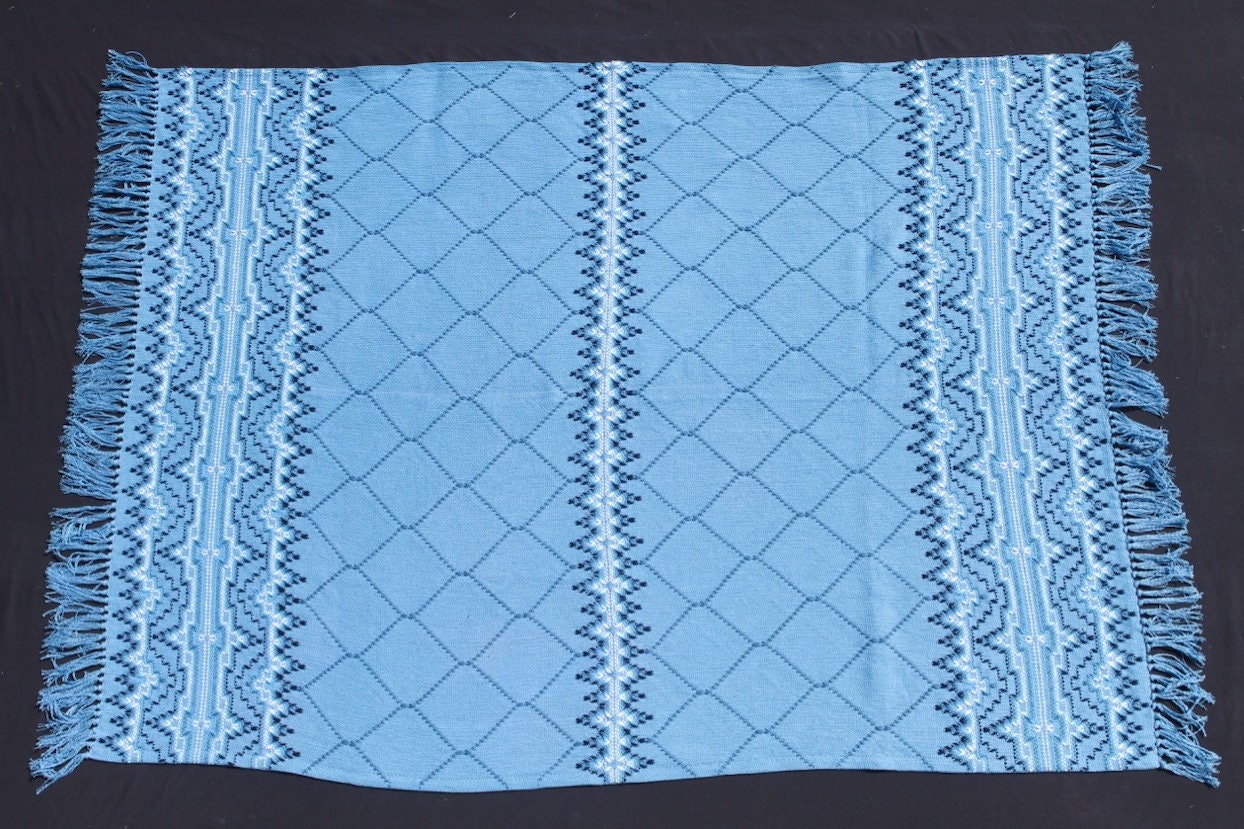 Handmade Afghan - Blue Base With Dark Blue, Medium Blue, and White ...
