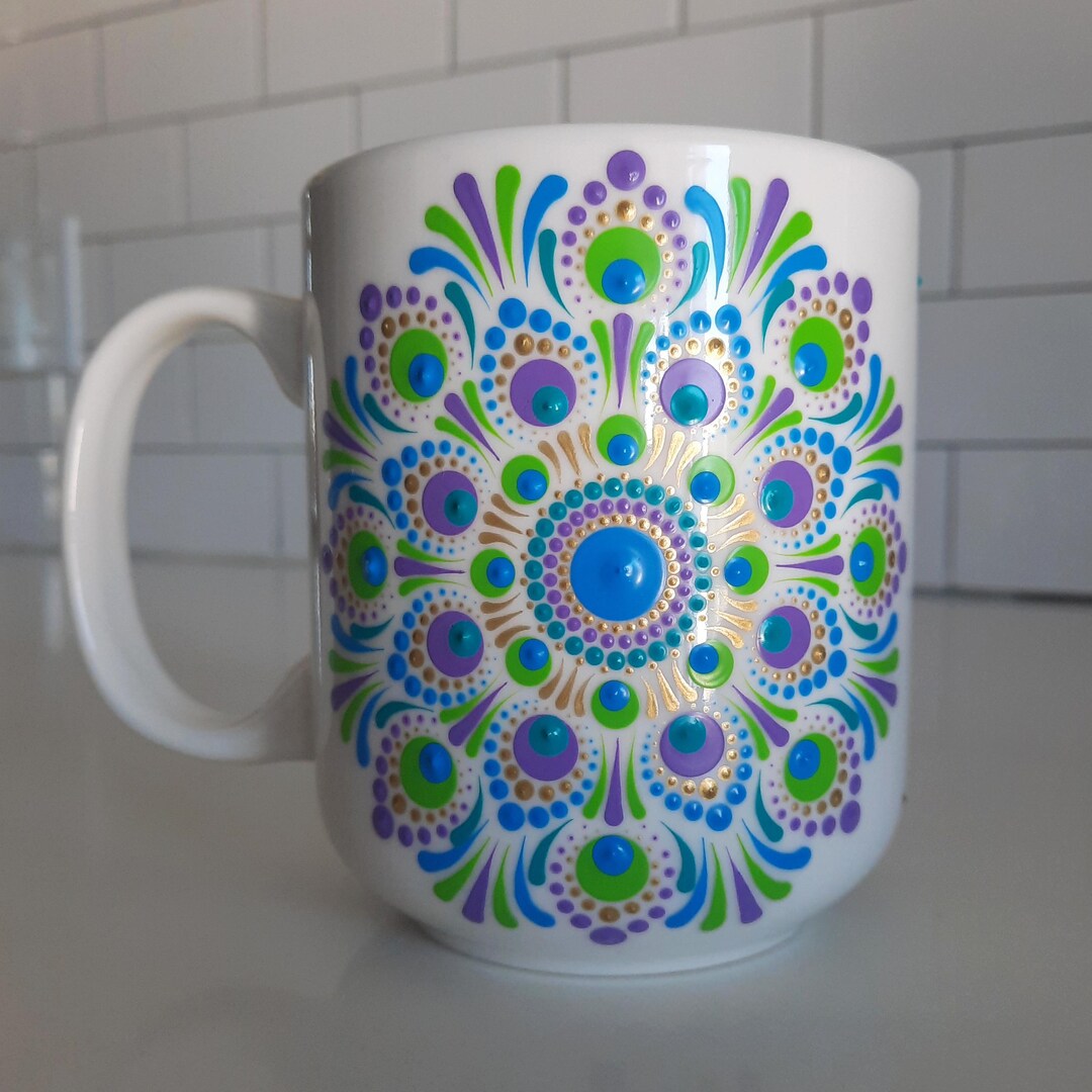 Hand-painted Mandala Mug: Jumbo Size, Dot Art - Etsy