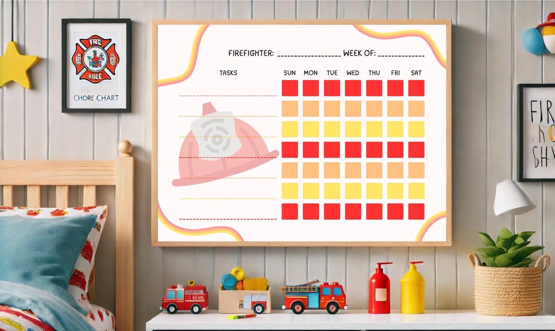 Firefighter Chore Chart for Kids – Printable Weekly Responsibility ...