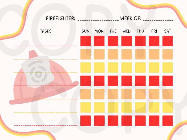 Firefighter Chore Chart for Kids – Printable Weekly Responsibility ...