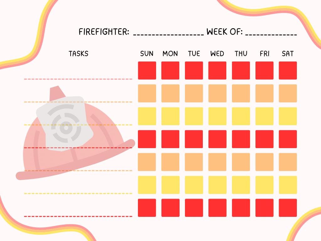 Firefighter Chore Chart for Kids – Printable Weekly Responsibility ...