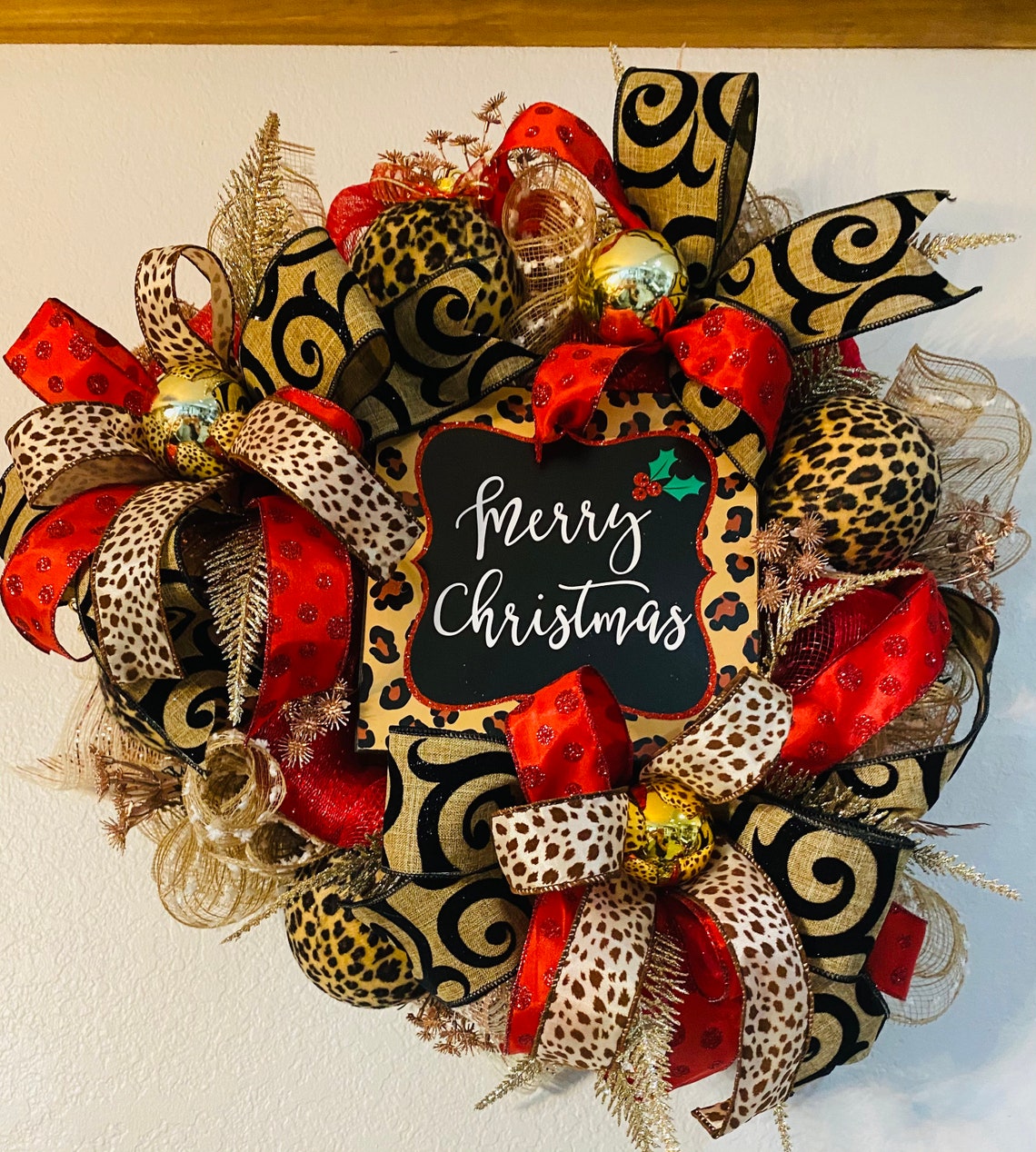 Merry Christmas Cheetah Print Wreath - Etsy