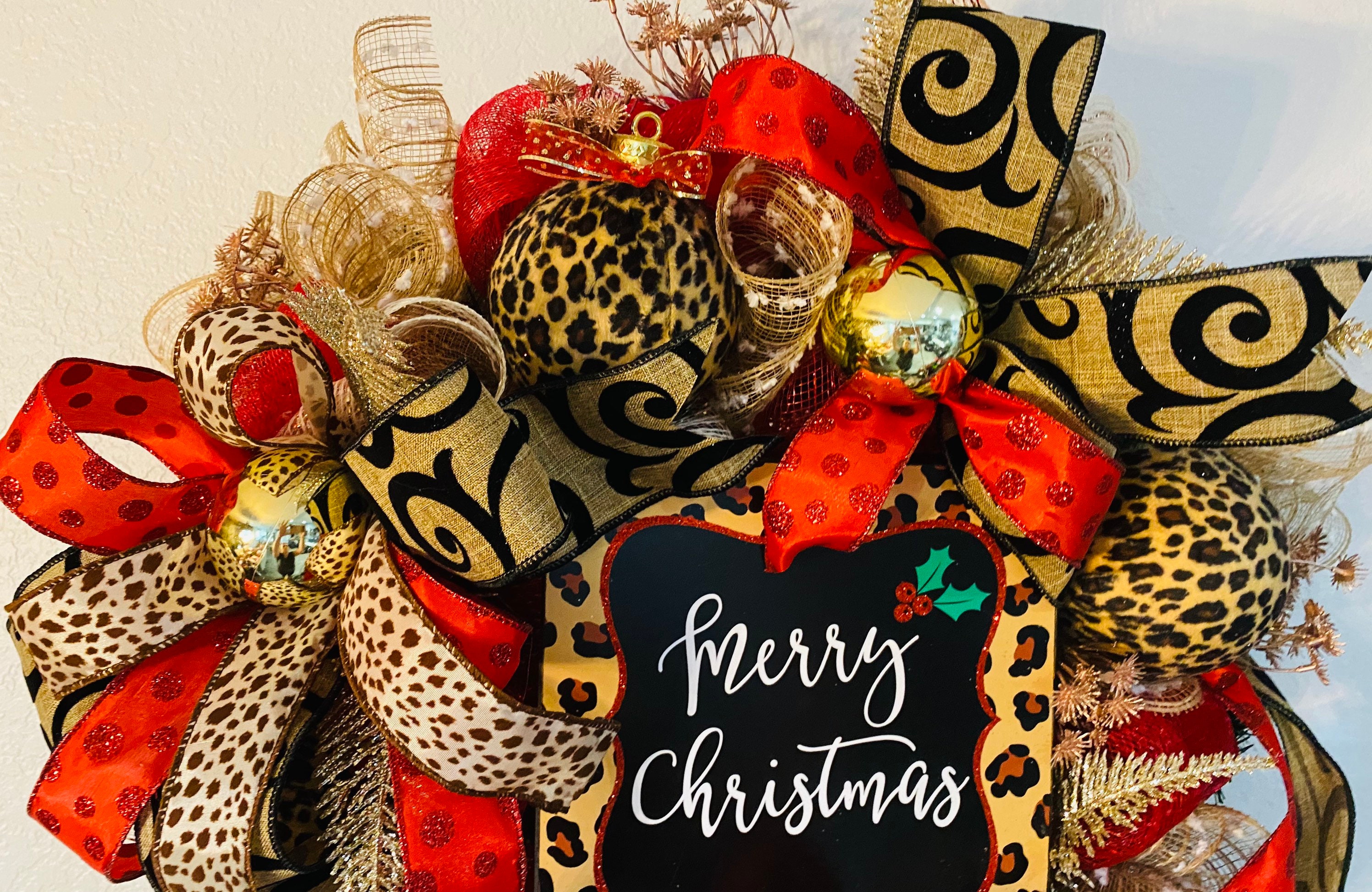 Merry Christmas Cheetah Print Wreath - Etsy