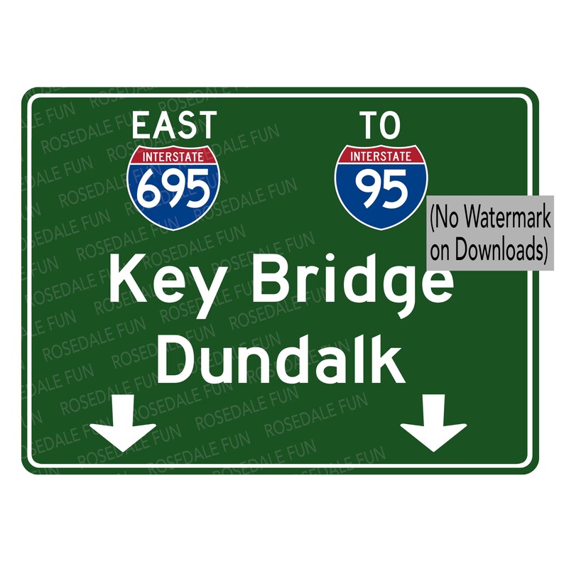 Key Bridge Highway Signs 4-PACK | Interstate 695, I-95, Dundalk Francis ...