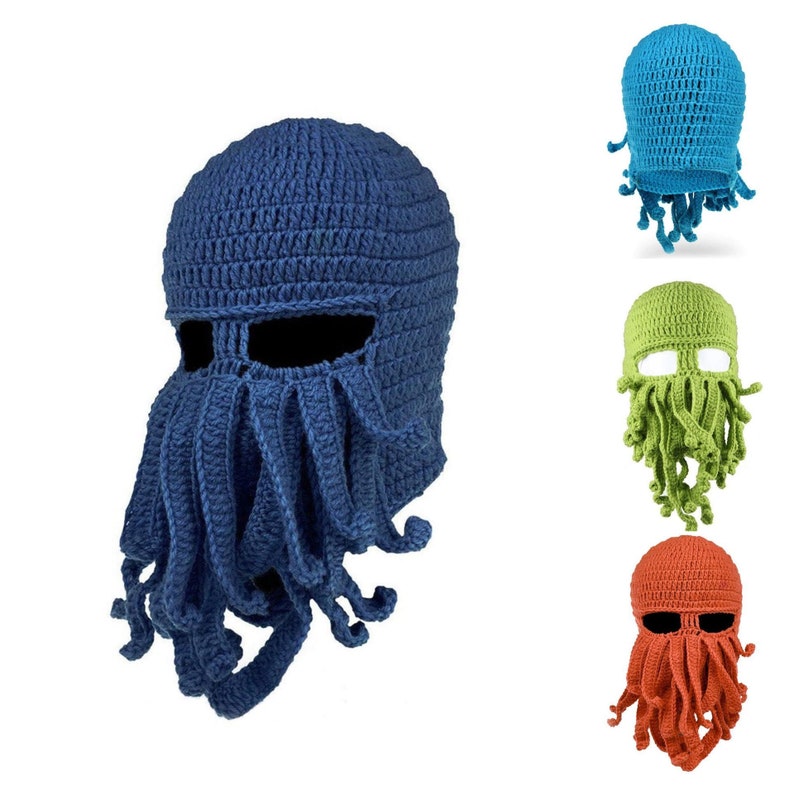 Tentacle Octopus Knit Beanie Hat Caps Beard Halloween Costume | Etsy