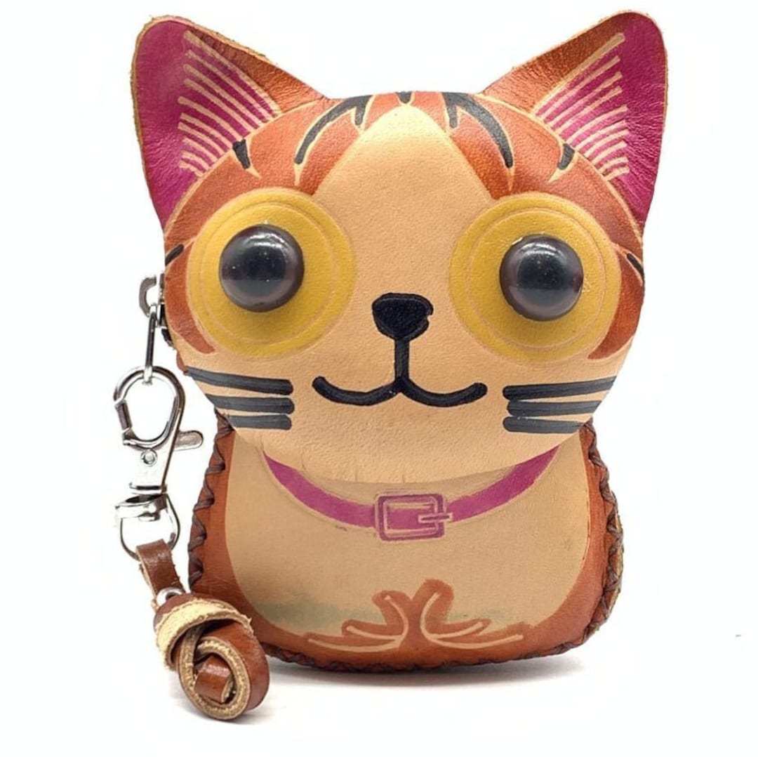 Handmade Vintage Genuine Leather 3D Cat Money Coin Purse With Removable ...