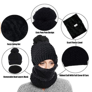 Fashion Winter Knit Beanie Cap Hat Scarf Neck Warmer Face Mouth Mask ...
