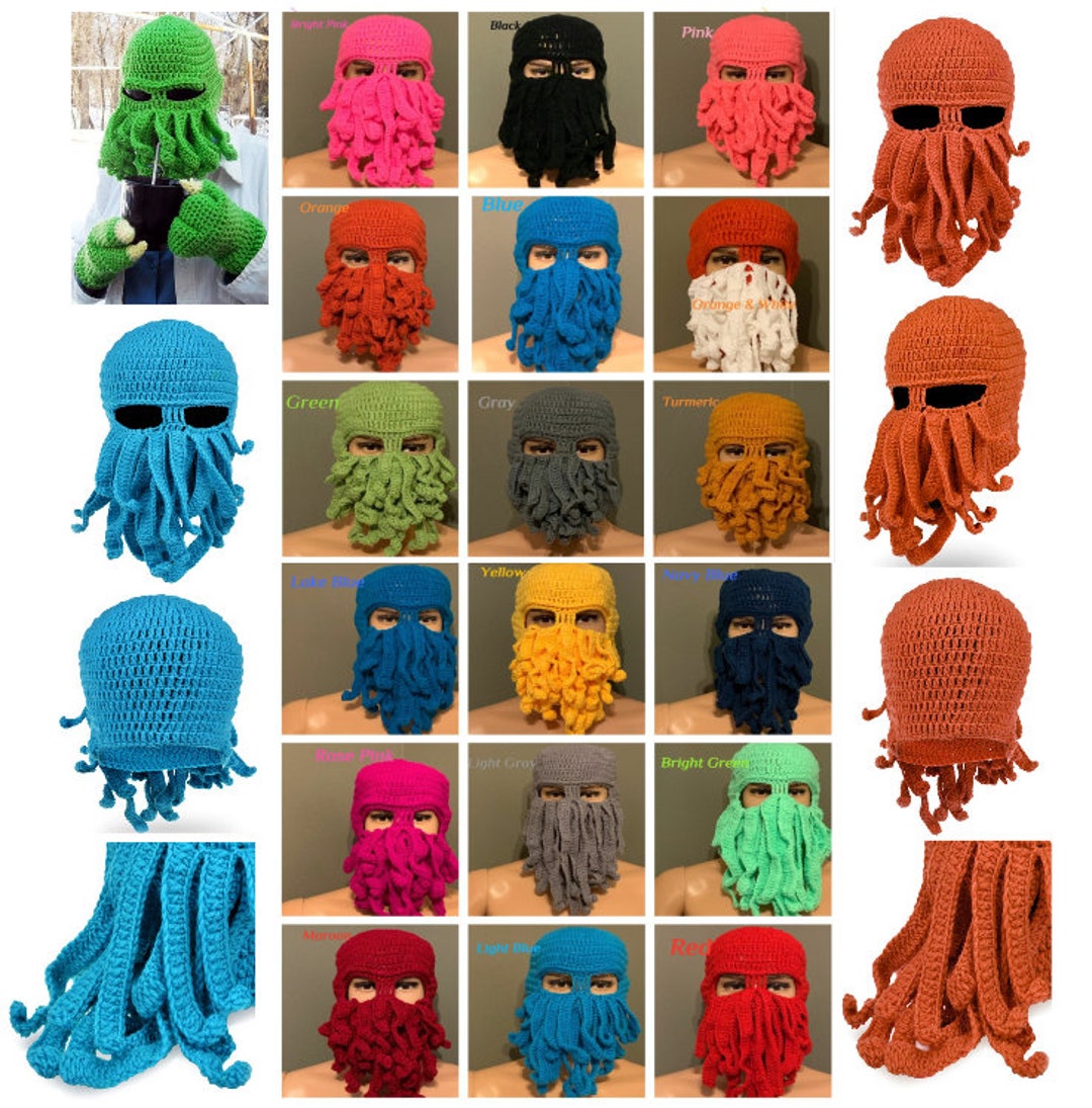 Tentacle Octopus Knit Beanie Hat Caps Beard Halloween Costume Cosplay ...