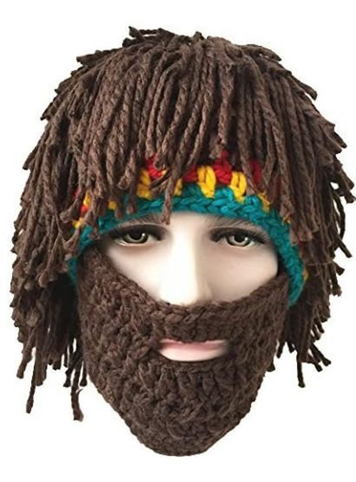 Christmas Winter Handmade Wool Knit Hat Wig Bearded Funny Men - Etsy