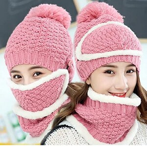 Fashion Winter Knit Beanie Cap Hat Scarf Neck Warmer Face Mouth Mask ...