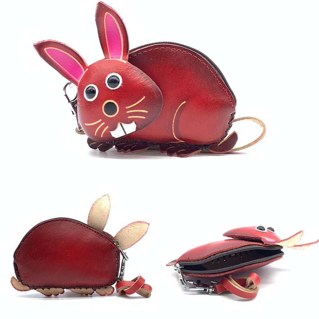 Handmade Vintage Genuine Leather 3D Animal Red Rabbit Coin Purse With ...