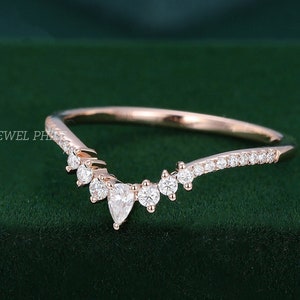 Curved Wedding Band Women's Vintage Rose Gold Pear Cut Diamond ...