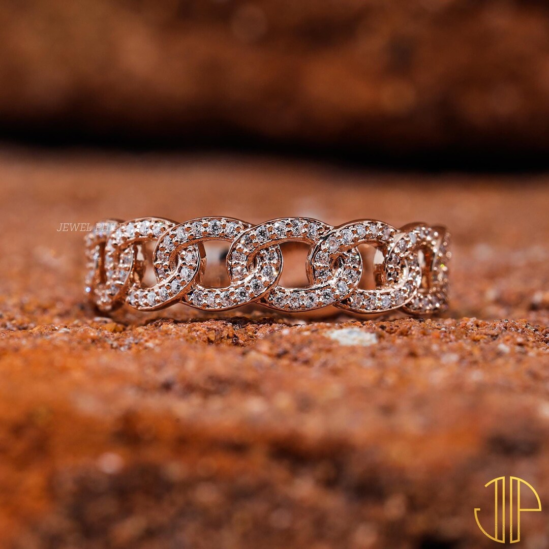 Chain Link Pave Band Round Moissanite Chain Full Eternity Wedding Band ...