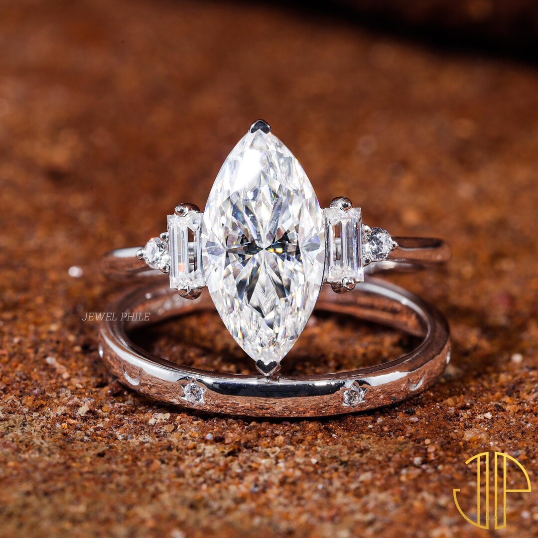 2.0 CT Marquise Cut Moissanite Diamond Engagement Ring Set Wedding ...