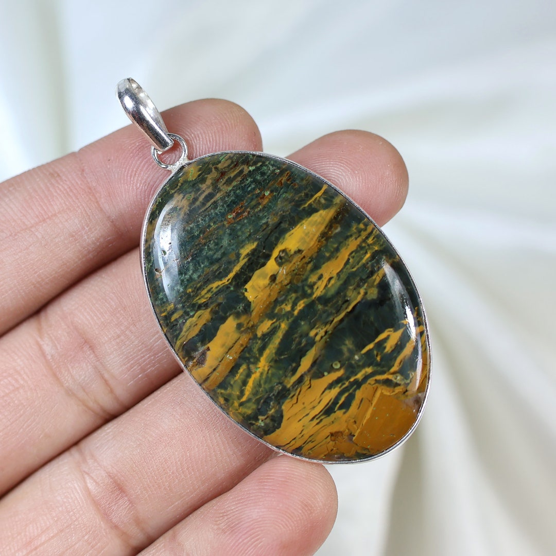 AAA Quality Ocean Jasper Pendant, Sterling Silver Pendant, Oval Ocean ...