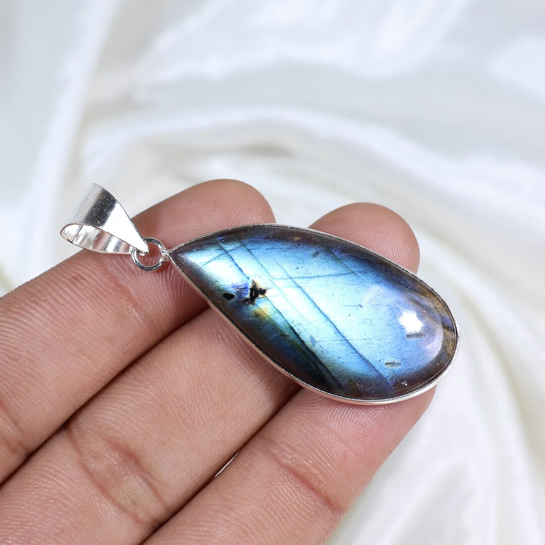 AAA Natural Blue Labradorite Pendant, Sterling Silver Pendant, Bezel ...