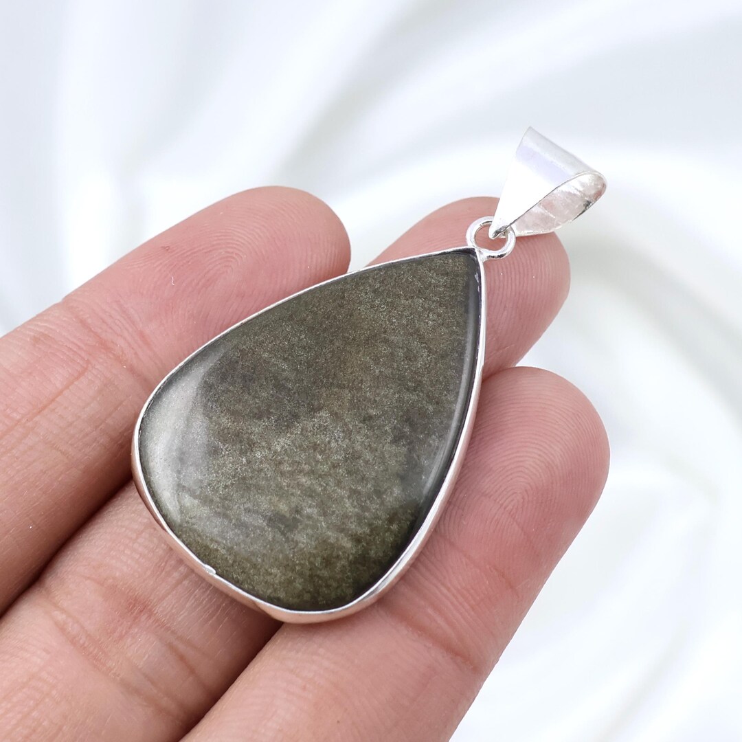 Gold Sheen Obsidian Pendant, Pear Shape Pendant, Sterling Silver ...