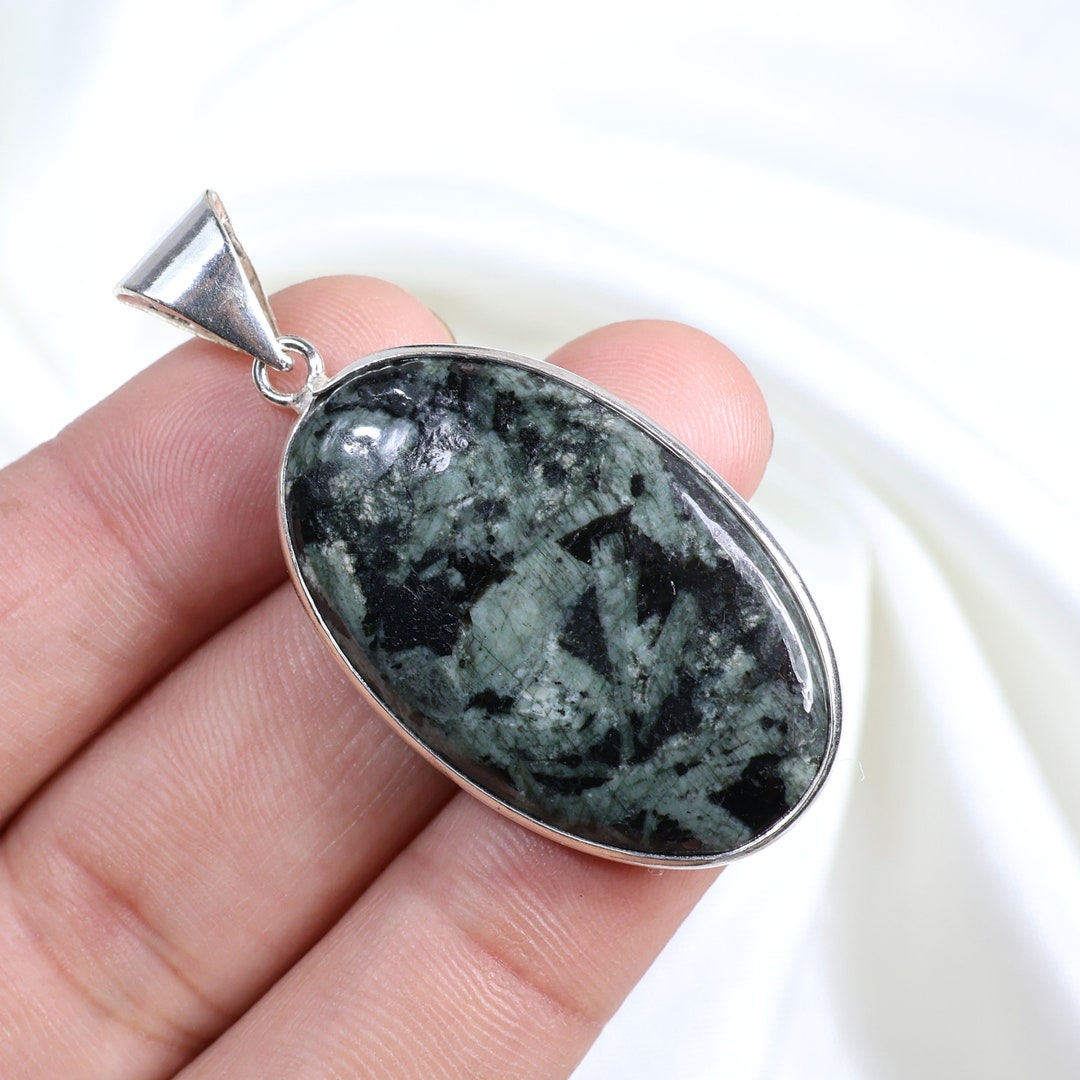 Natural Green Chinese Writing Stone Pendant, Sterling Silver Pendant ...