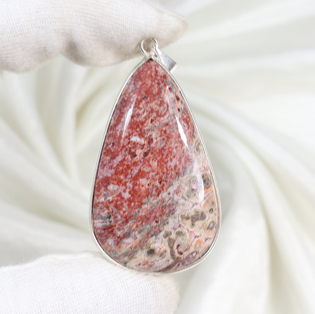 Red Leopard Skin Jasper Pendant, Pear Shape Pendant, 925 Sterling ...