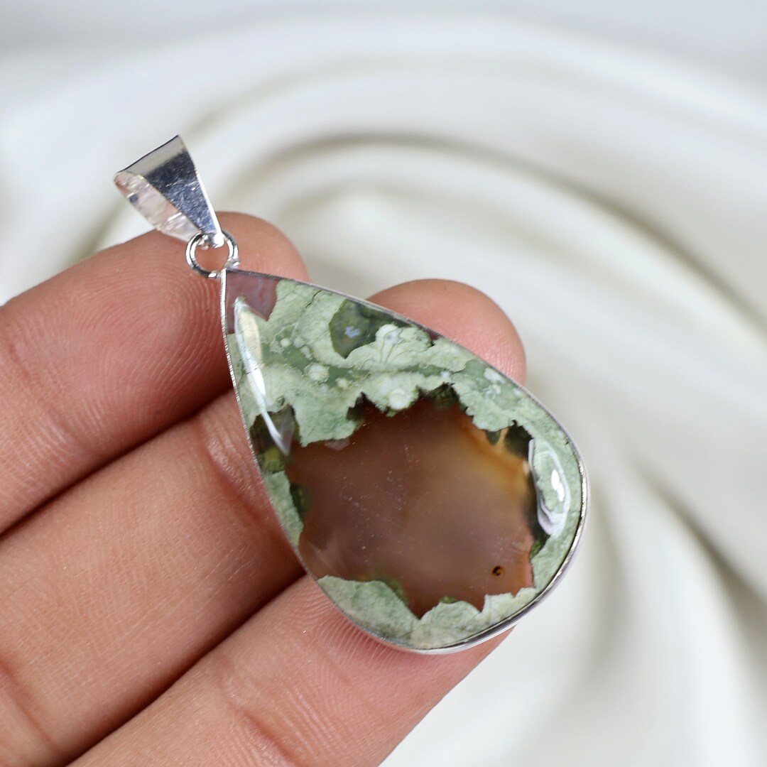 AAA Natural Rainforest Jasper Stone Pendant, Bezel Pendant Jewelry ...