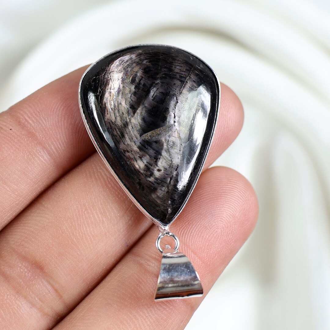 Natural Hypersthene Pendant, Pear Shape Pendant, Bezel Pendant, Sterling Silver Pendant, Top ...