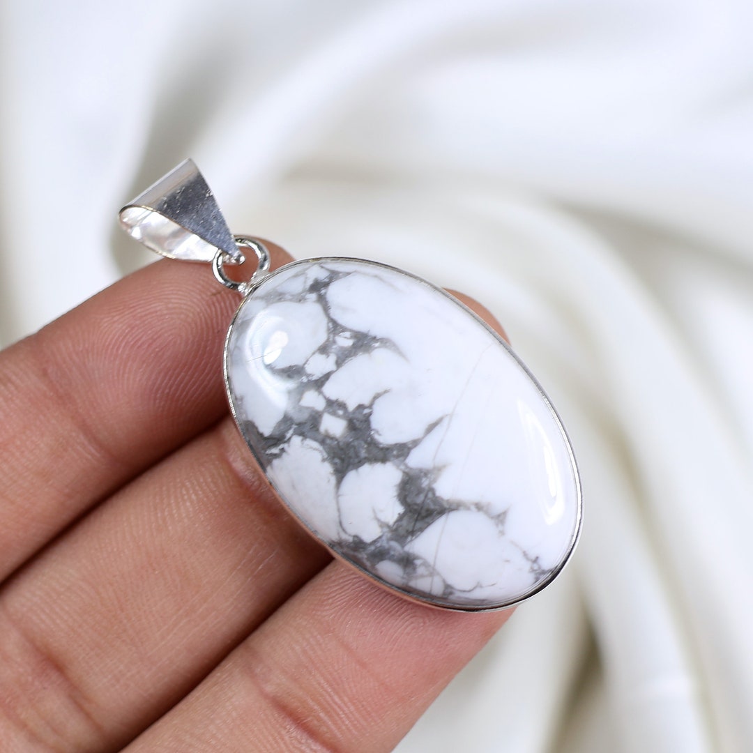 Natural Howlite Pendant, Sterling Silver Pendant, White Howlite ...