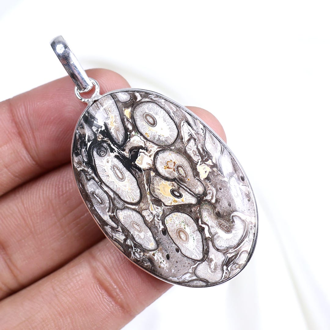 Turritella Fossil Pendant, Sterling Silver Pendant Jewelry, Oval ...